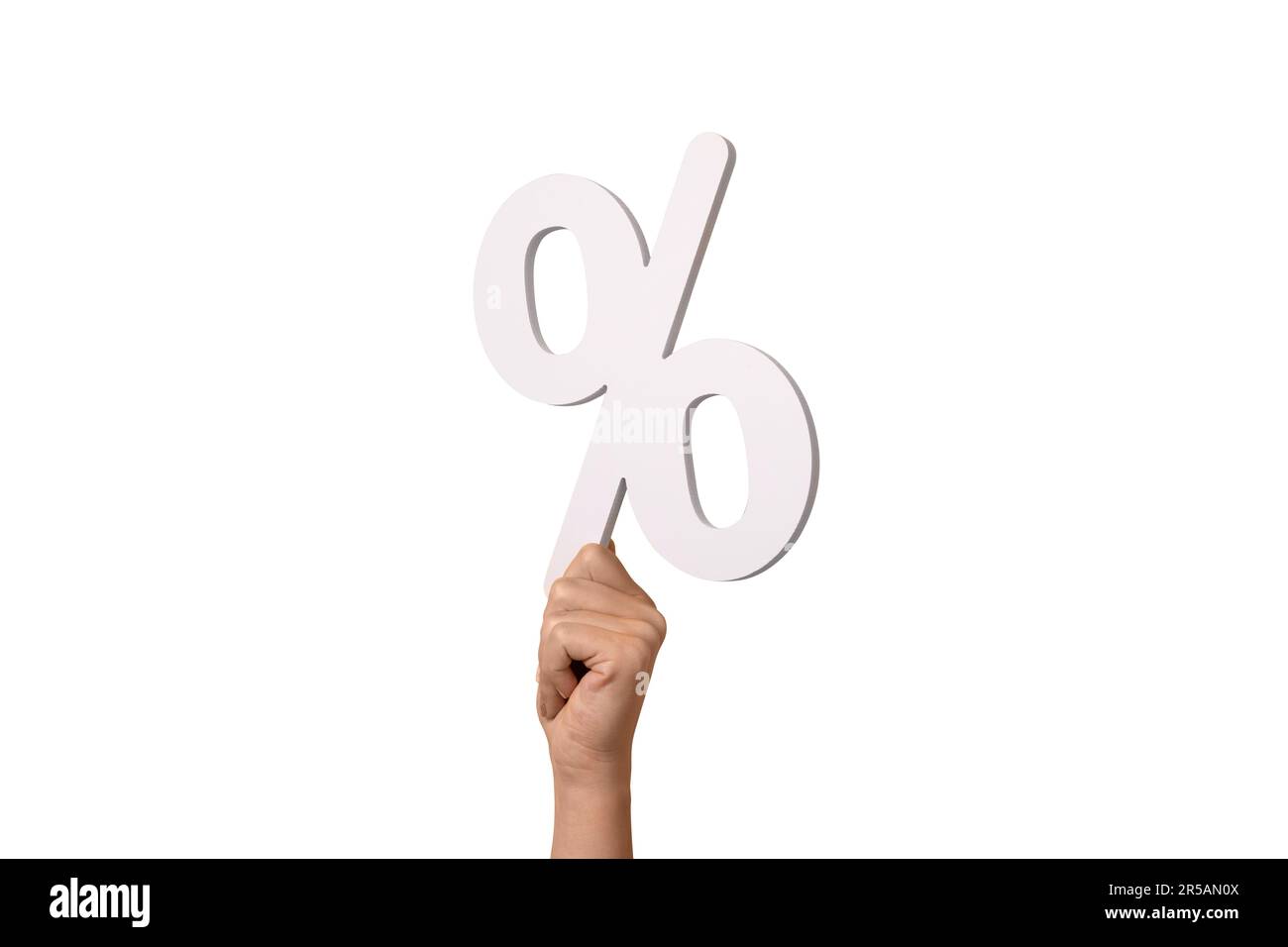 hand holding percentage sign isolated on white background Stock Photo ...