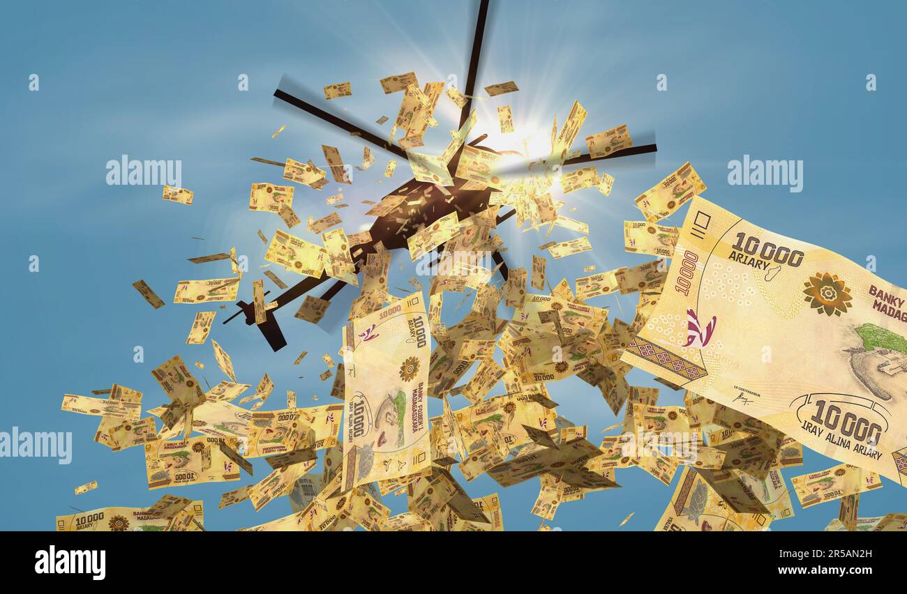 Madagascar Ariary banknotes helicopter money dropping. Malagasy MGA ...