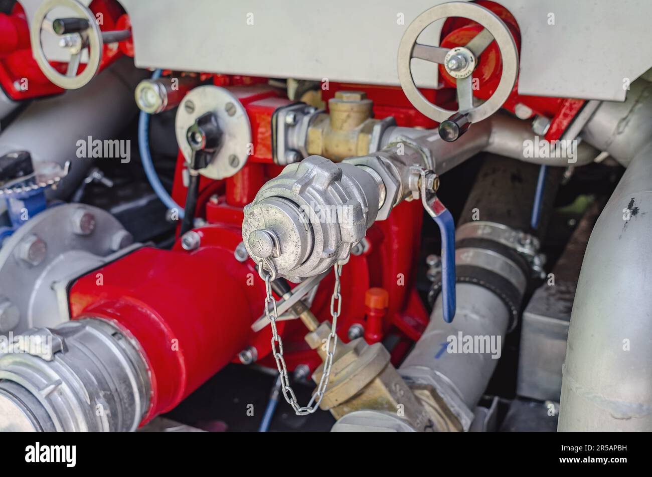 Water pump in fire truck. Fire Contamination Pump Pipes Stock Photo - Alamy