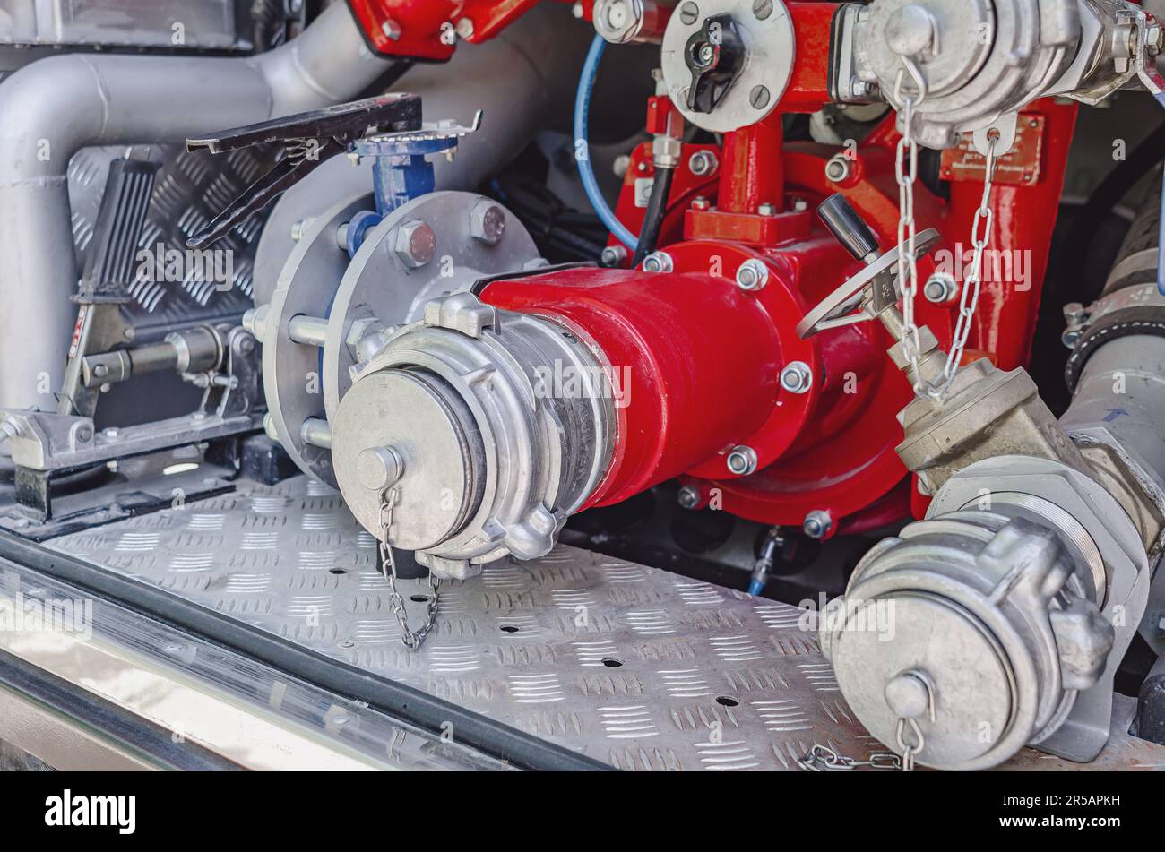 Water pump in fire truck. Fire Contamination Pump Pipes Stock Photo - Alamy