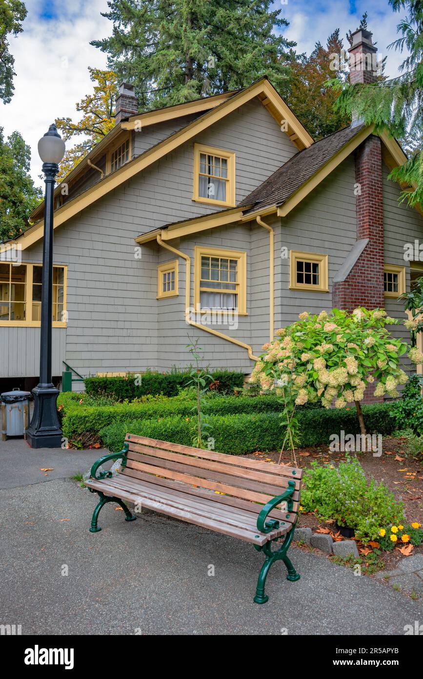 Historical residential house with wooden bench in front Stock Photo - Alamy