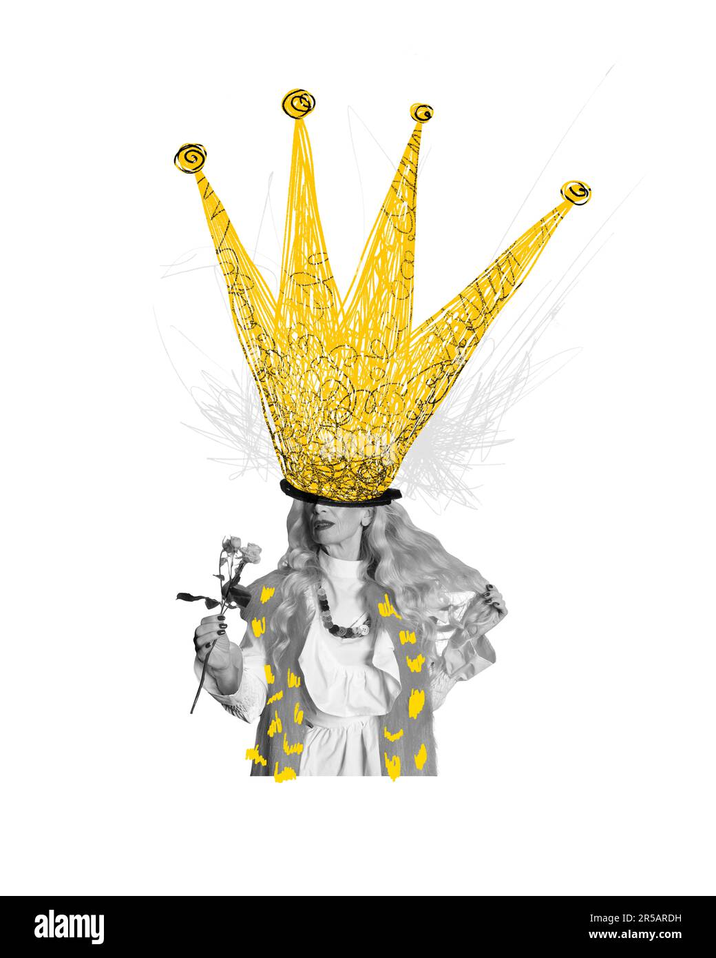 Senior beautiful lady wearing giant crown. Self-esteem, love and ego ...