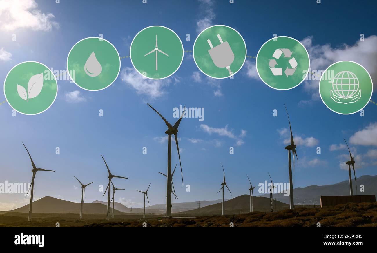 Wind power plant. New turbine technology system. Renewable energy and ...