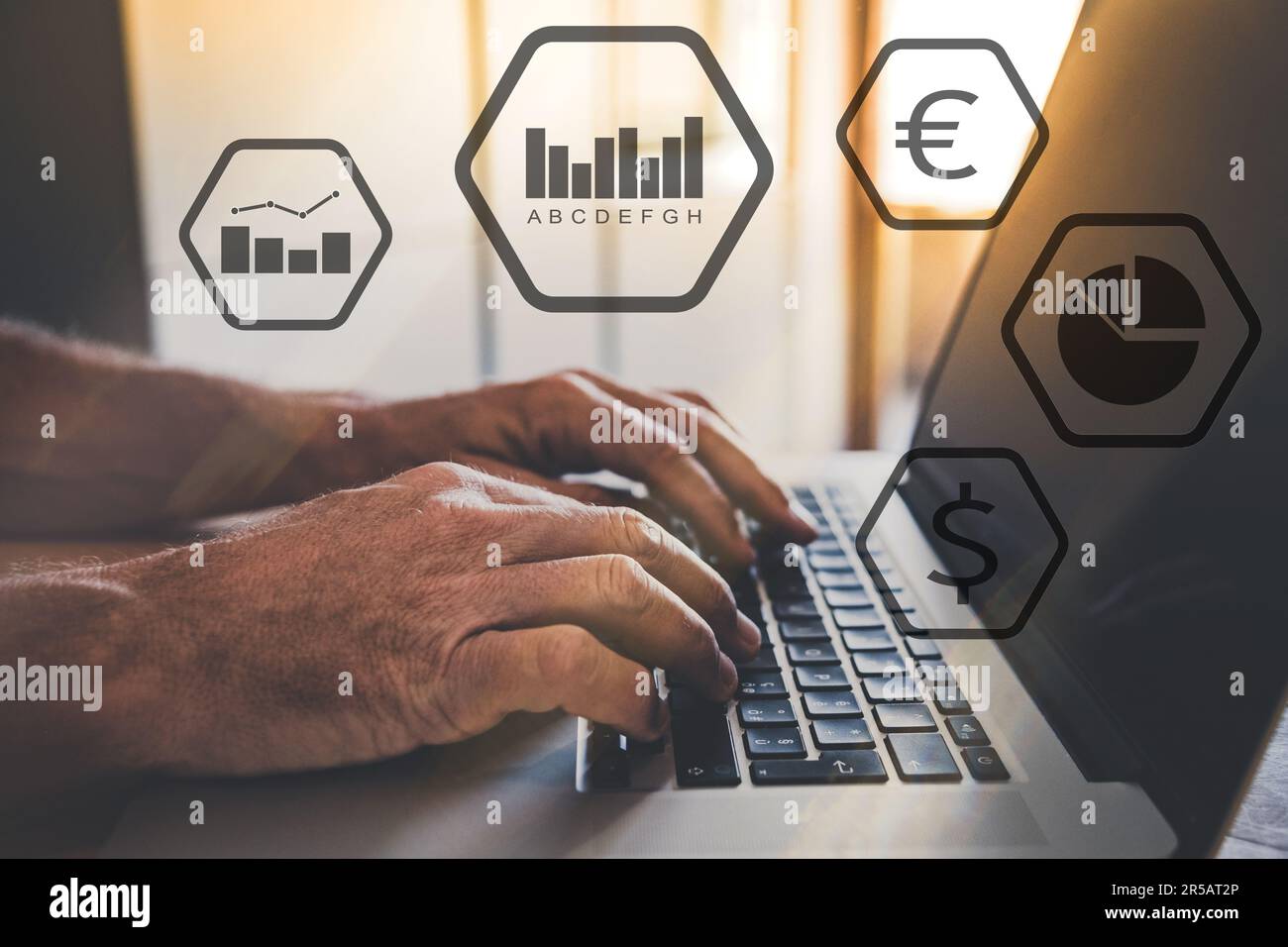 Charts, financial icons. Business financial performance, strategy and ...