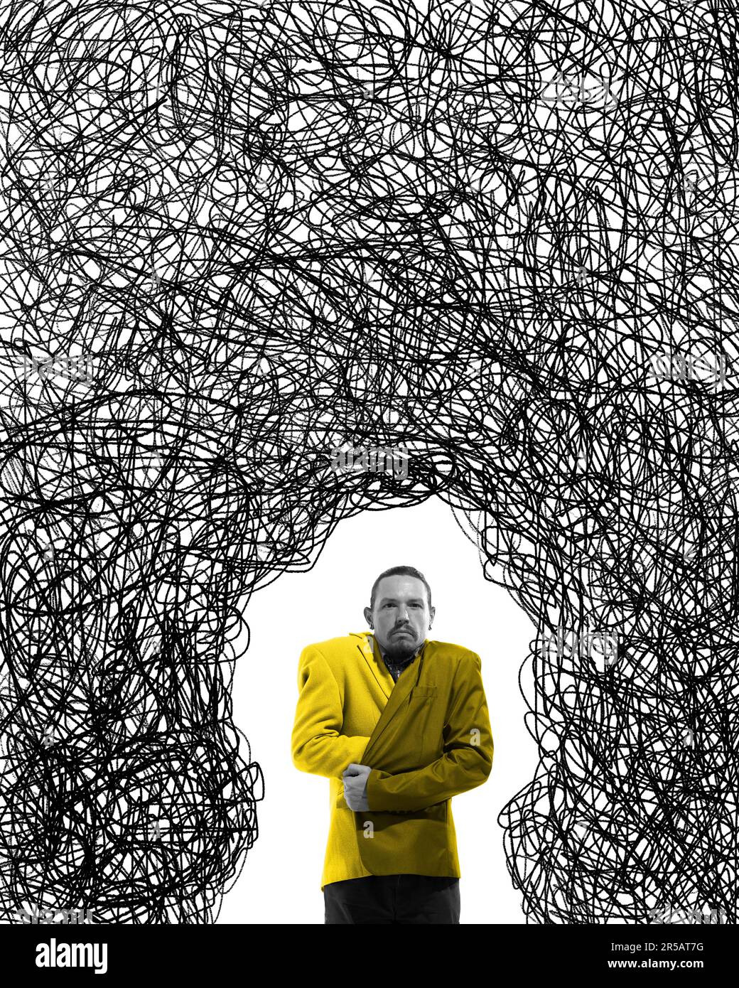 Man hiding from obsessive thoughts, endless critics and opinion of ...