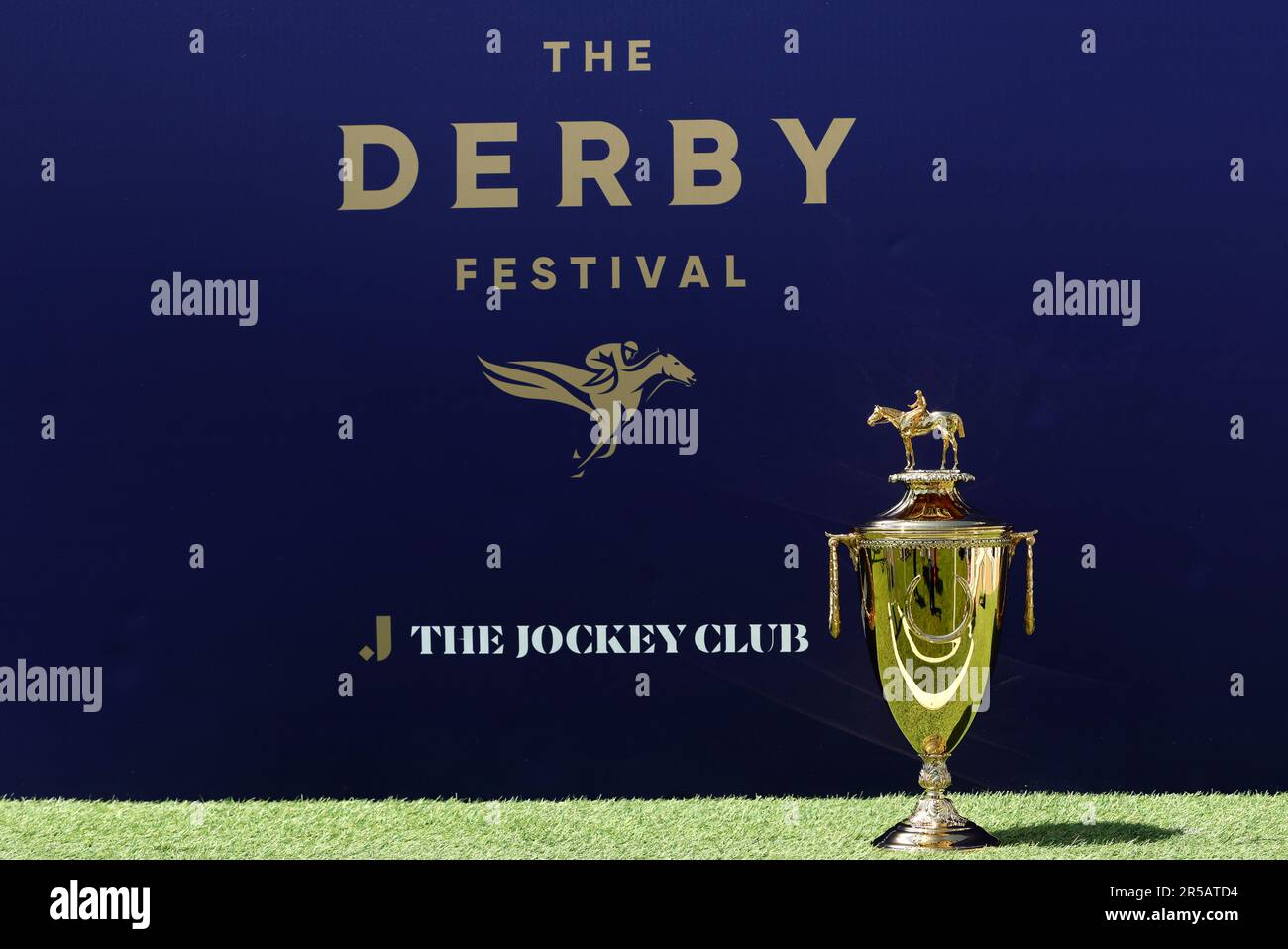 A replica of the Kentucky Derby Trophy is seen during ladies day of the ...