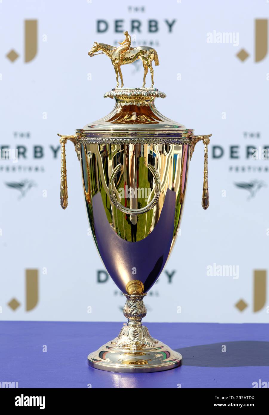 A replica of the Kentucky Derby Trophy is seen during ladies day of the ...