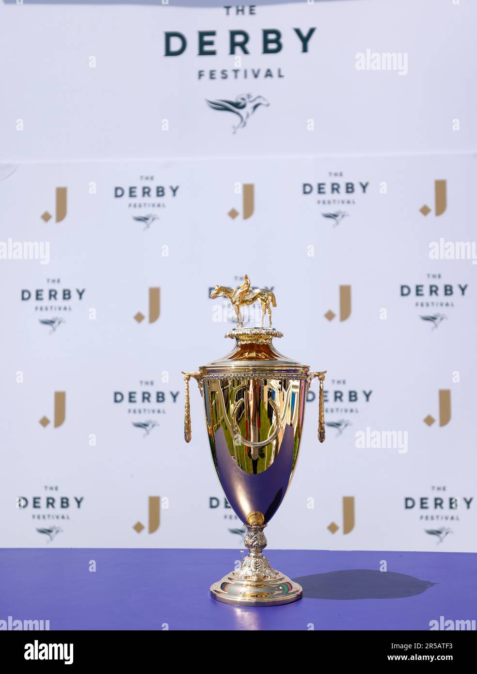 A replica of the Kentucky Derby Trophy is seen during ladies day of the ...