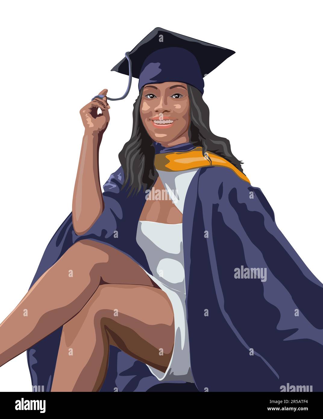 Beautiful girl graduate. African American female graduate sitting ...