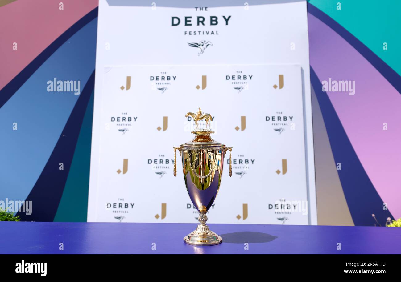 A replica of the Kentucky Derby Trophy is seen during ladies day of the ...