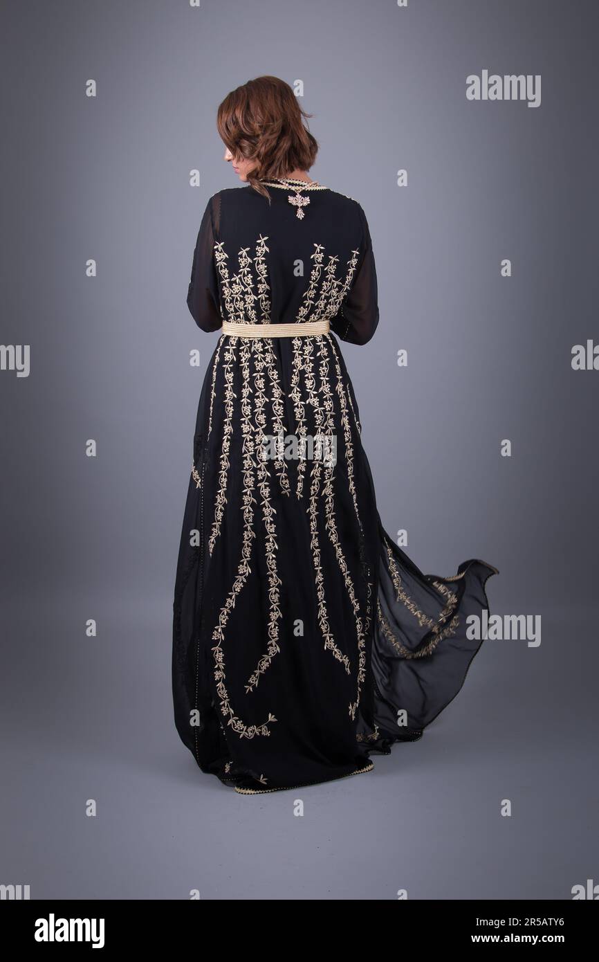 Moroccan Kaftan Elegance Presented by Female Model Stock Photo - Alamy
