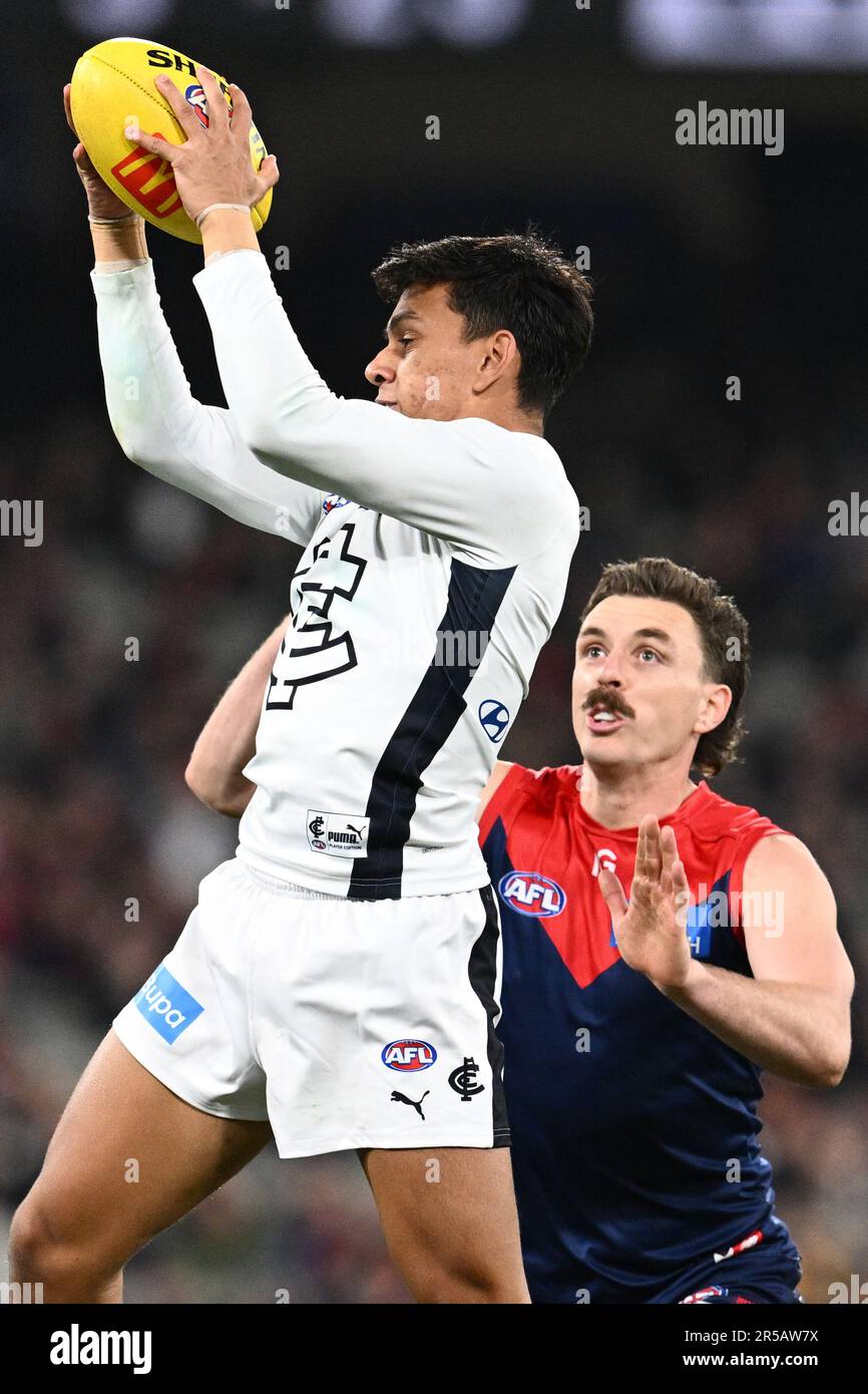 Melbourne, Australia. 02nd June, 2023. Jesse Motlop of Carlton (left ...
