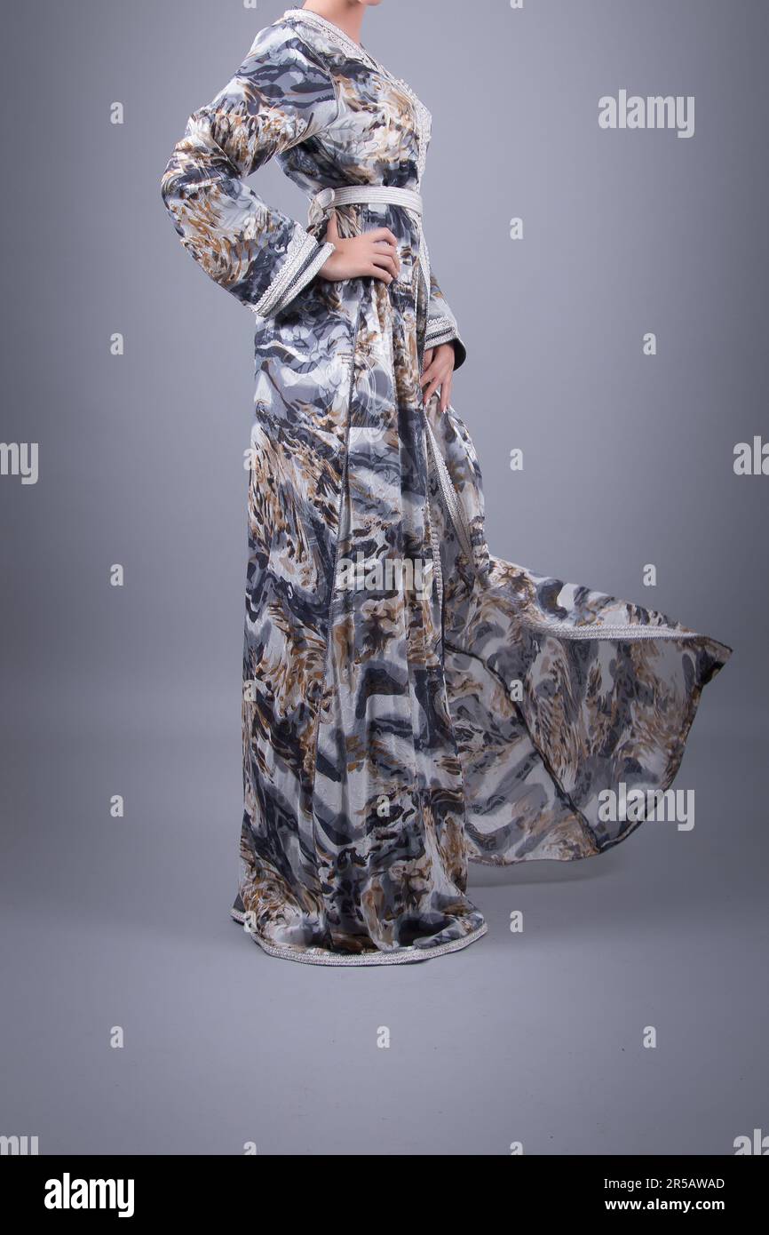 Showcasing Moroccan Fashion: Model in a Traditional Caftan Stock Photo ...