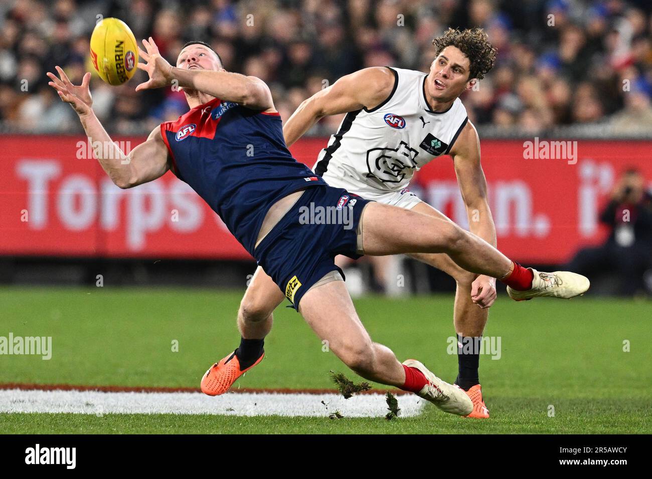 Melbourne, Australia. 02nd June, 2023. Steven May of Melbourne (left ...