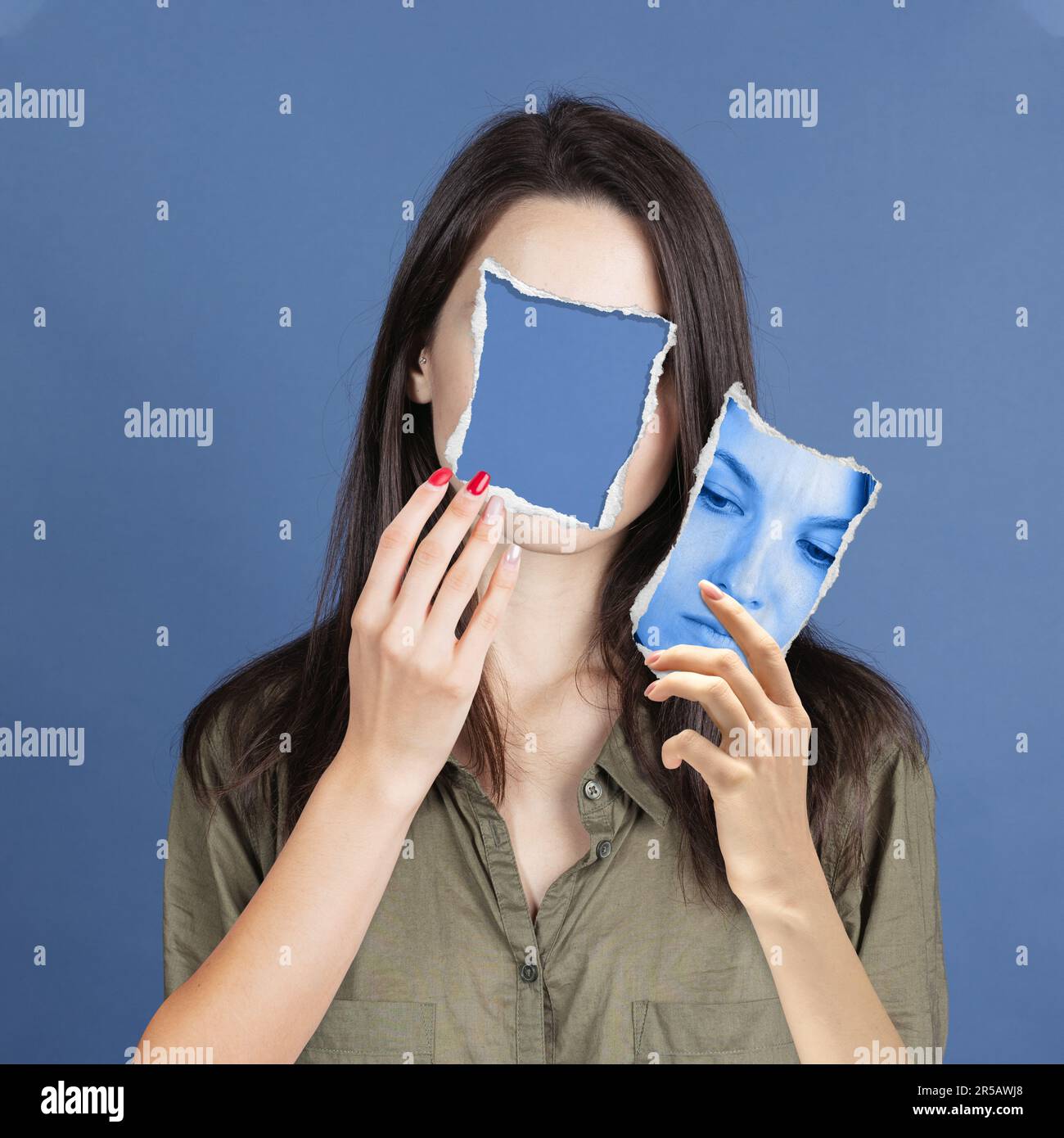 Feeling sad and stressful. Young woman with empty space on face ...