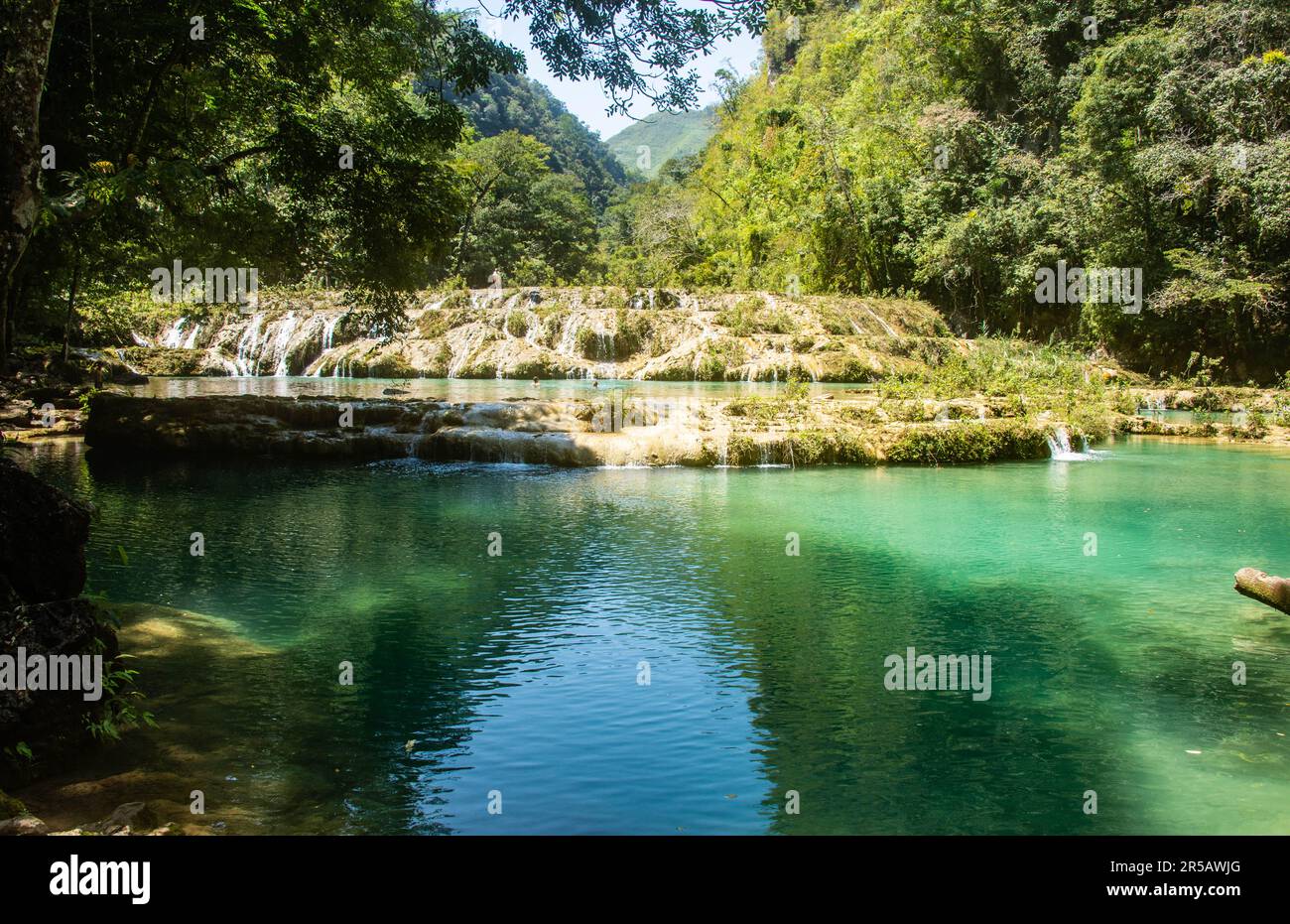 Beautiful cascades and pools at Semuc Champey, Rio Cabohon, Lanquin ...