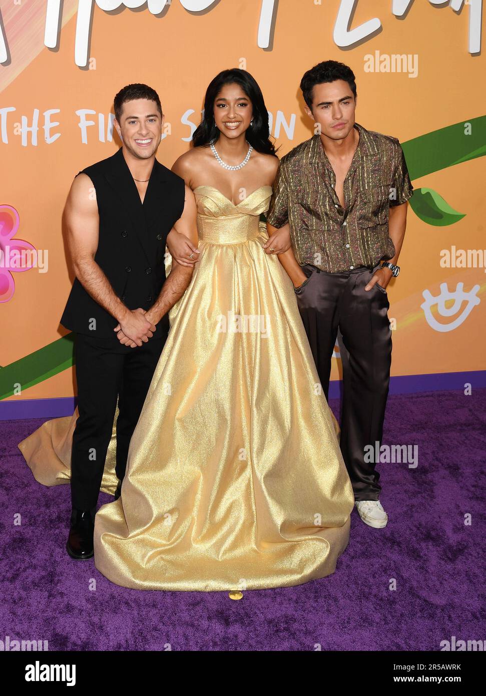 LOS ANGELES, CA - JUNE 01: (L-R) Jaren Lewison, Maitreyi Ramakrishnan and Darren Barnet attend ...