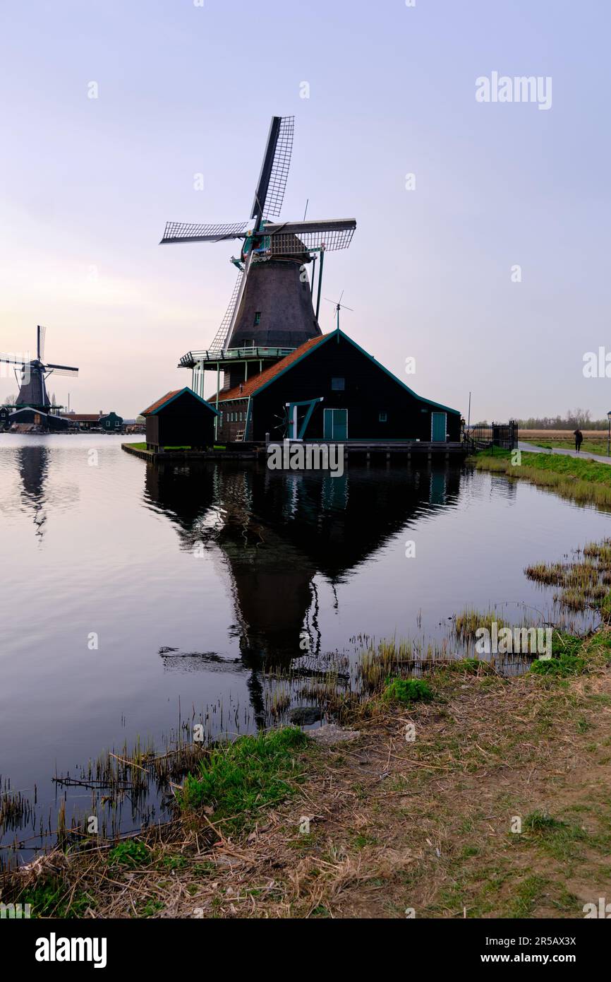 April 13 2022, Zaanse Schans, Netherlands, Authentic Dutch windmills ...