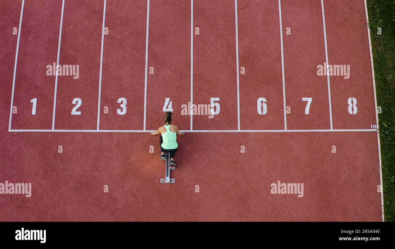 Track starting position woman top view hi-res stock photography and ...