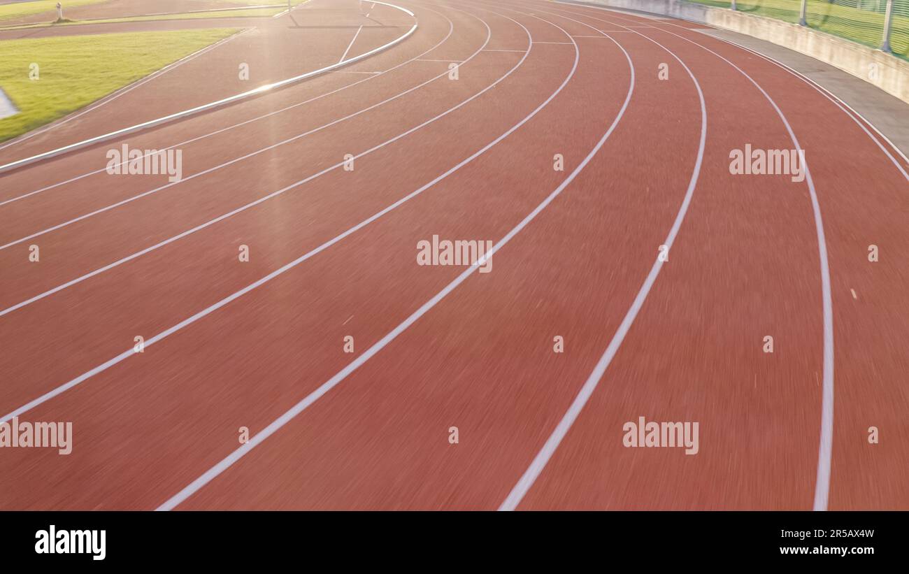 Athletic track with eight lanes on an outdoor stadium, drone shot Stock ...
