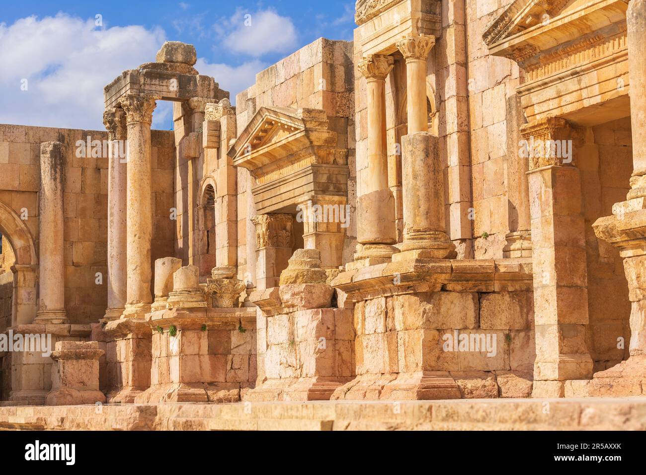 Jerash, Jordan close-up details of Roman amphitheater South Theatre in ...