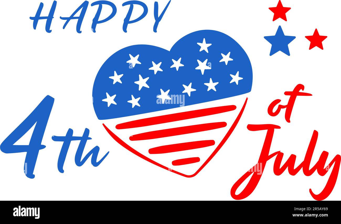 Happy 4th of July lettering and heart in colors of USA flag Stock ...