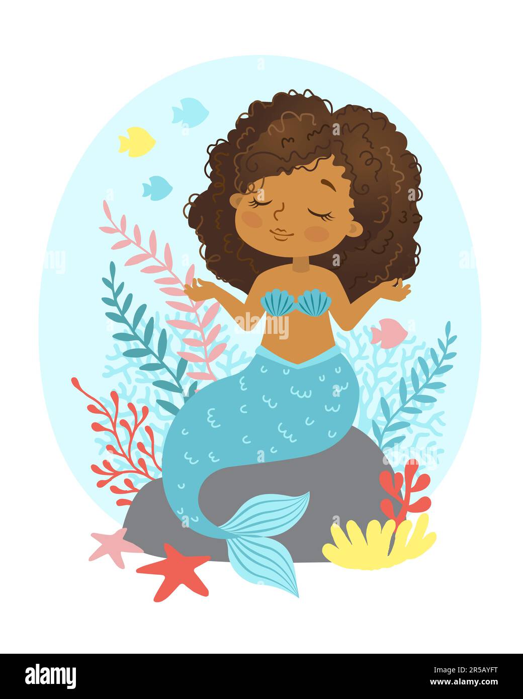 Vector illustration of Beautiful Girl Mermaid african american ...