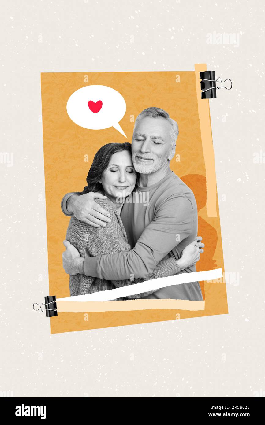 Collage retro sketch image of senior married couple cuddling enjoying ...