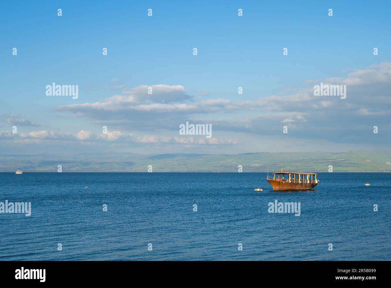 Boat on the sea of galilee, Lake Tiberias, Kinneret, in israel Stock ...
