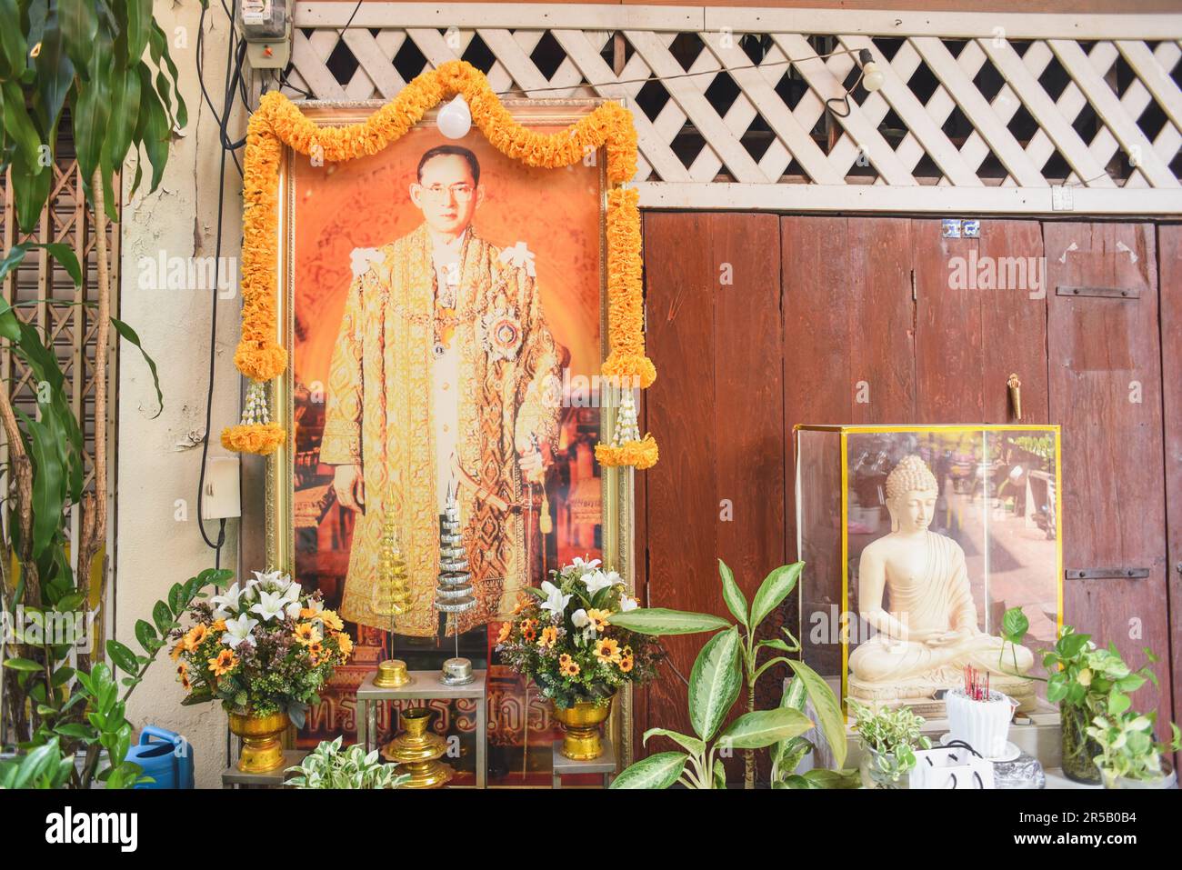 Bangkok, Thailand - May 1, 2023: a portrait of king Rama IX and a ...
