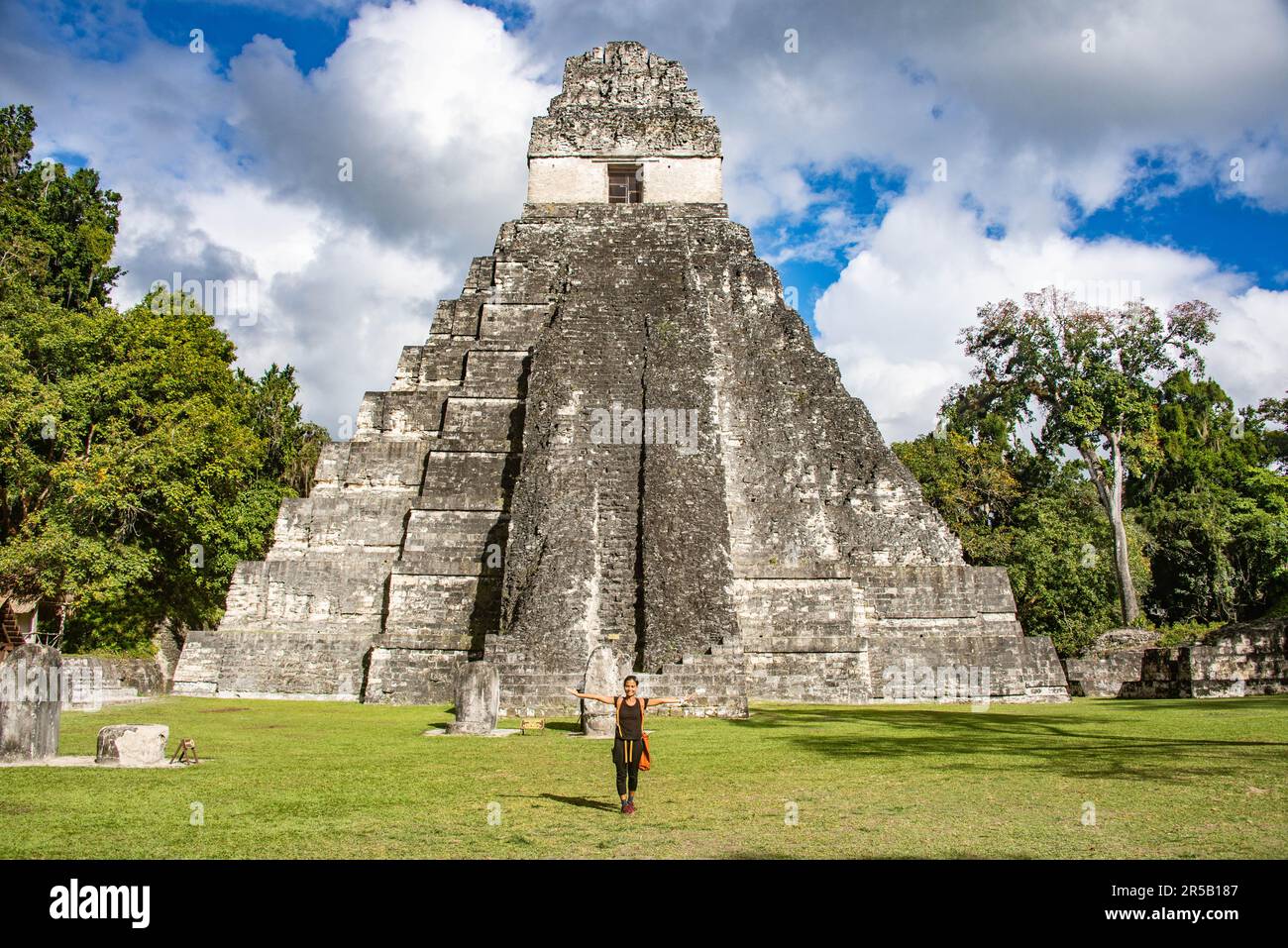 Temple I rises above the Great Plaza at Tikal National Park, Petén ...