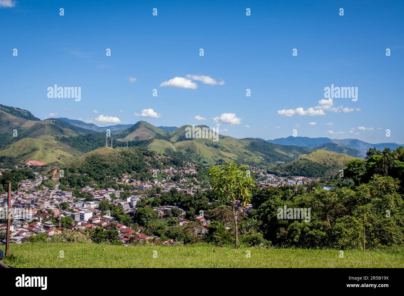 Panorama of part of the city of Cachoeiras de Macacu, inland Rio de ...