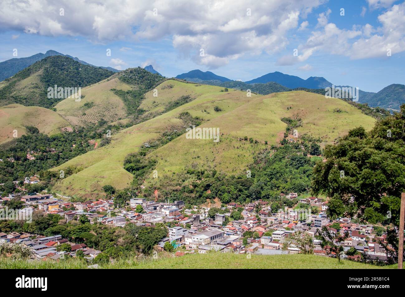 Panorama of part of the city of Cachoeiras de Macacu, inland Rio de ...