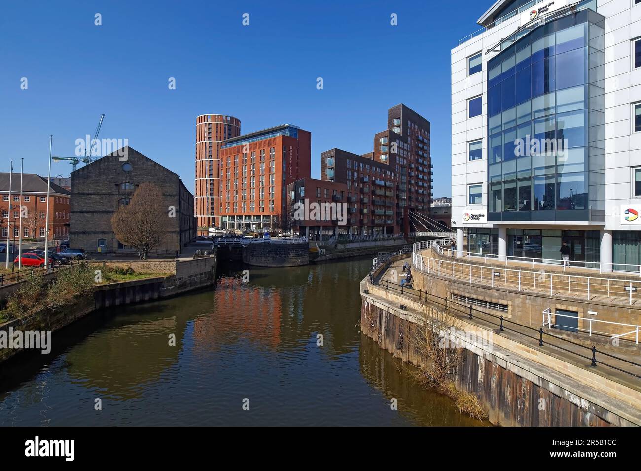 UK, West Yorkshire, Leeds, River Aire at Watermans Place Stock Photo ...