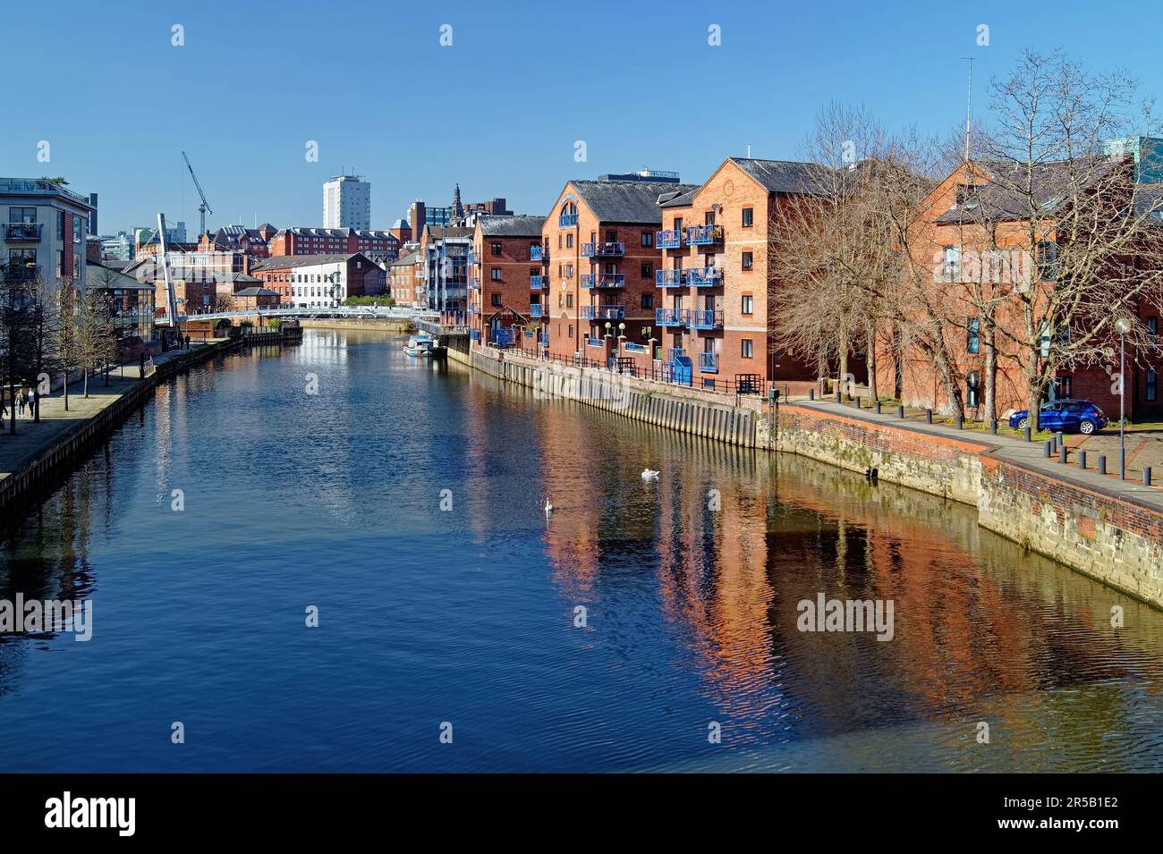 UK, West Yorkshire, Leeds, River Aire looking West from Crown Point ...