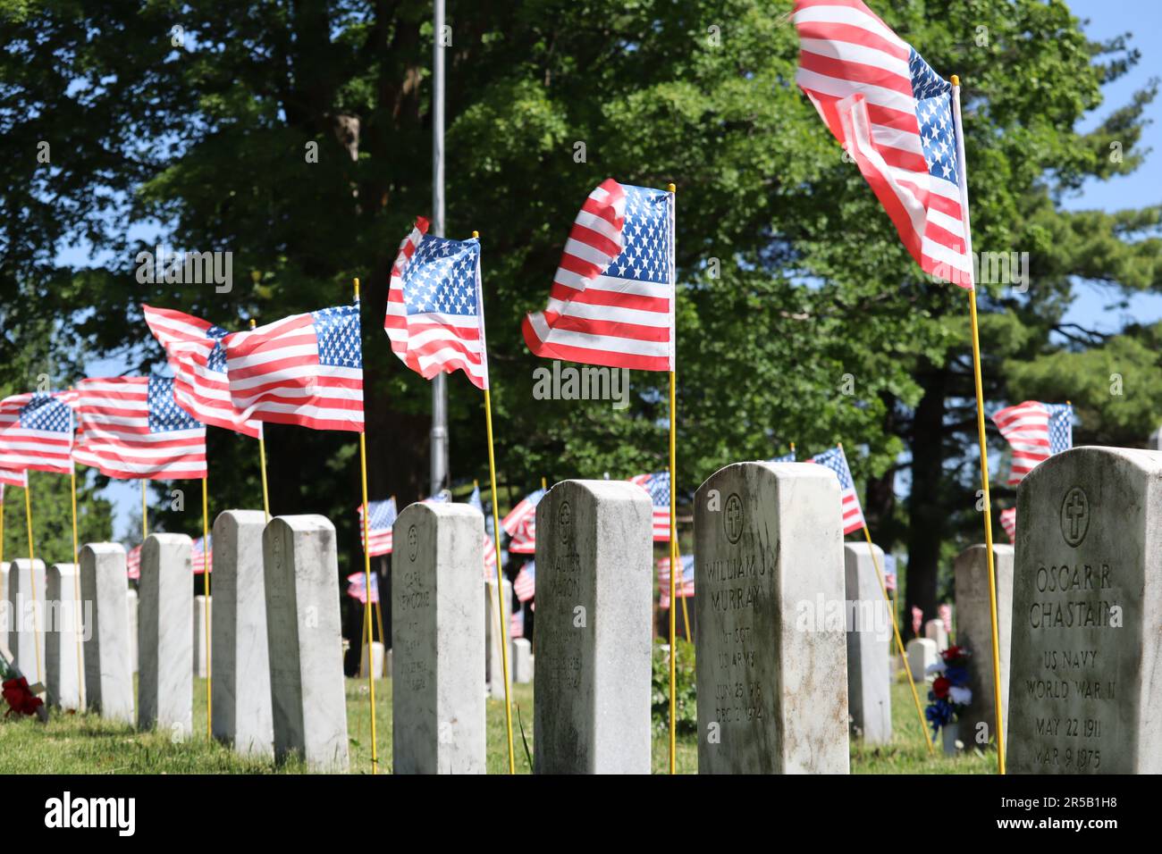 Memorial Day in the United States - Old Glory Waves over Tombstones of ...