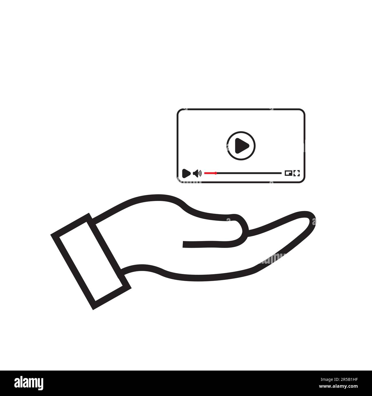 A hand holding video player screen with the play symbol on a white ...