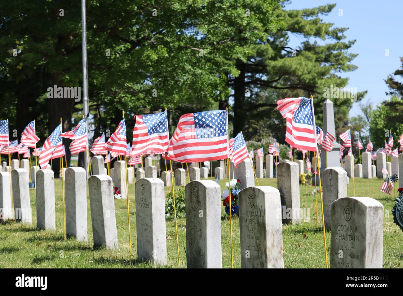 Memorial Day in the United States - Old Glory Waves over Tombstones of ...