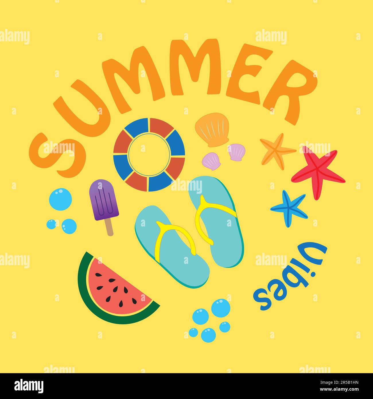 Summer banner with colored beach stuff on a white background Stock ...