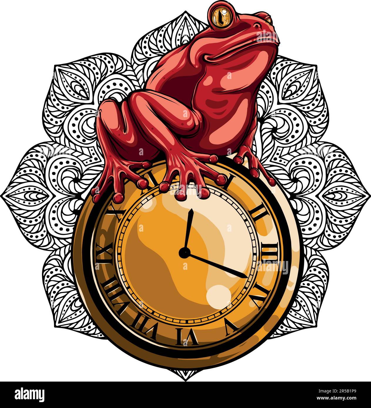 illustration of frog sitting on clock Stock Vector Image & Art - Alamy
