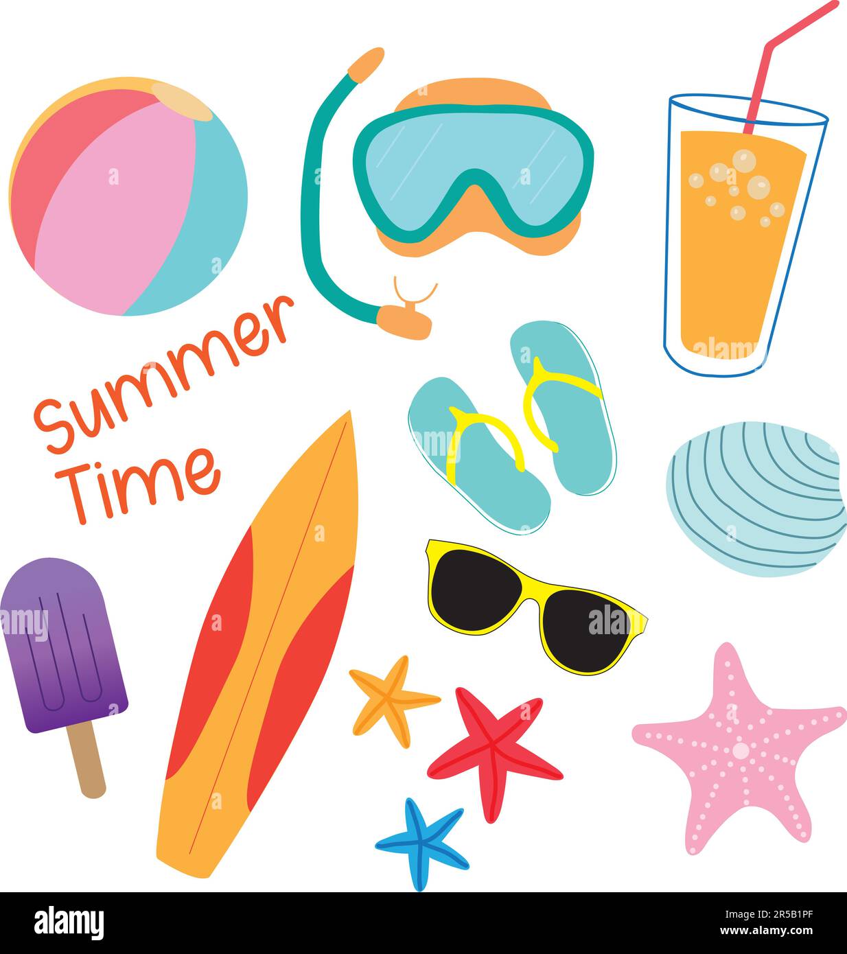 Summer banner with colored beach stuff on a white background Stock ...