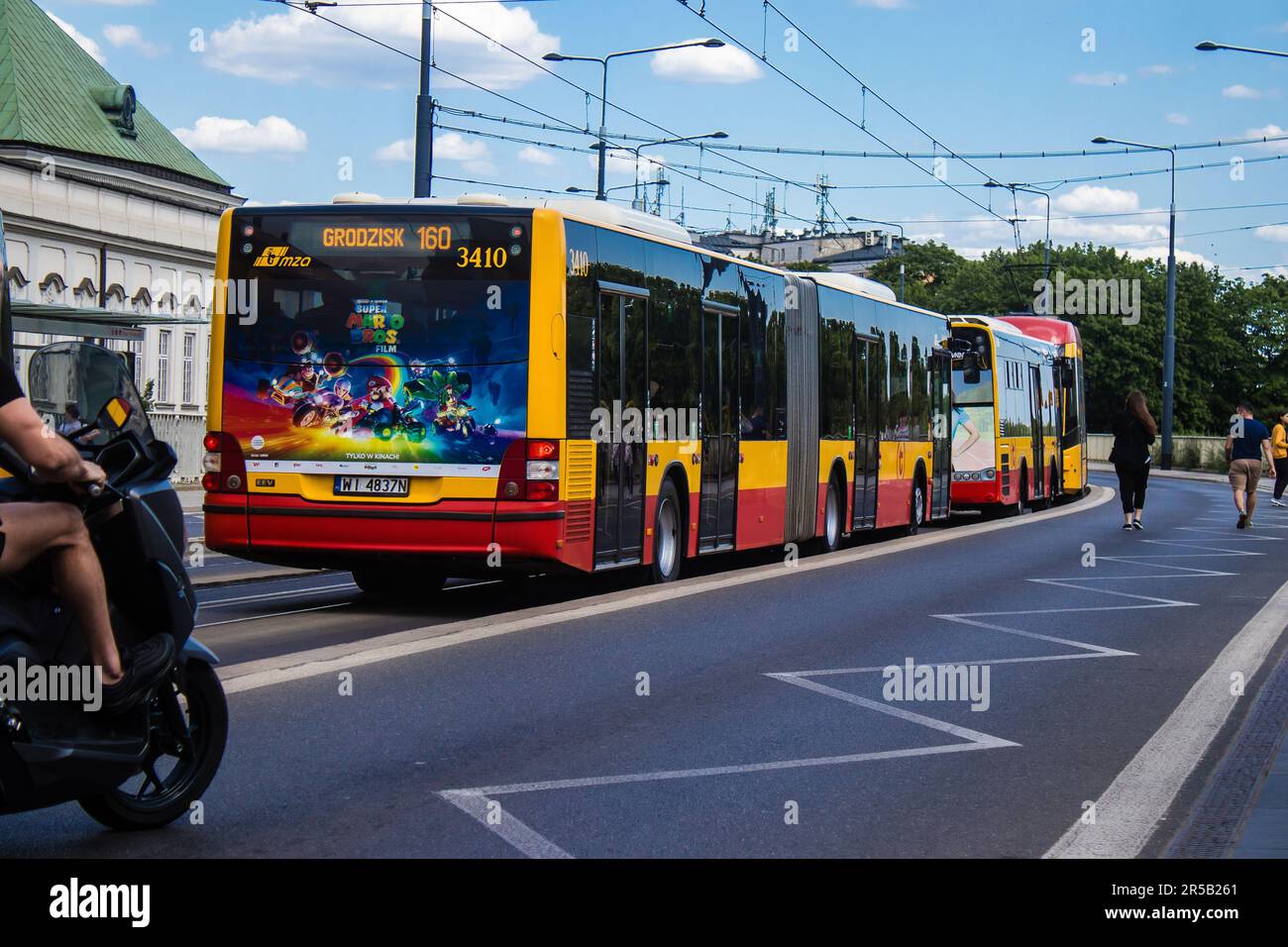 Warsaw, Poland - May 28, 2023 Bus driving in the streets of Warsaw and ...