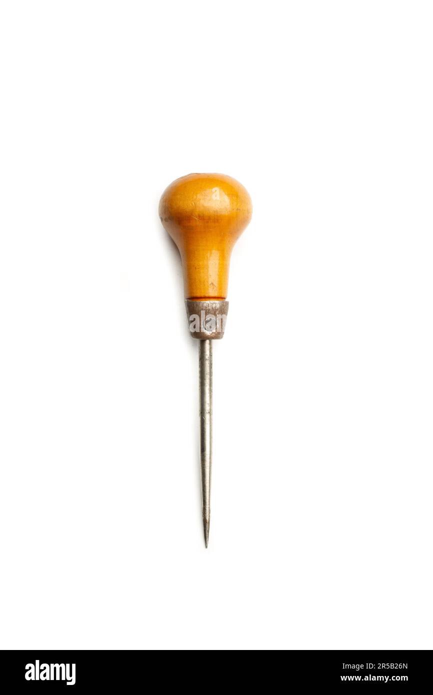 An awl with wooden handle on a white background with copy space Stock ...
