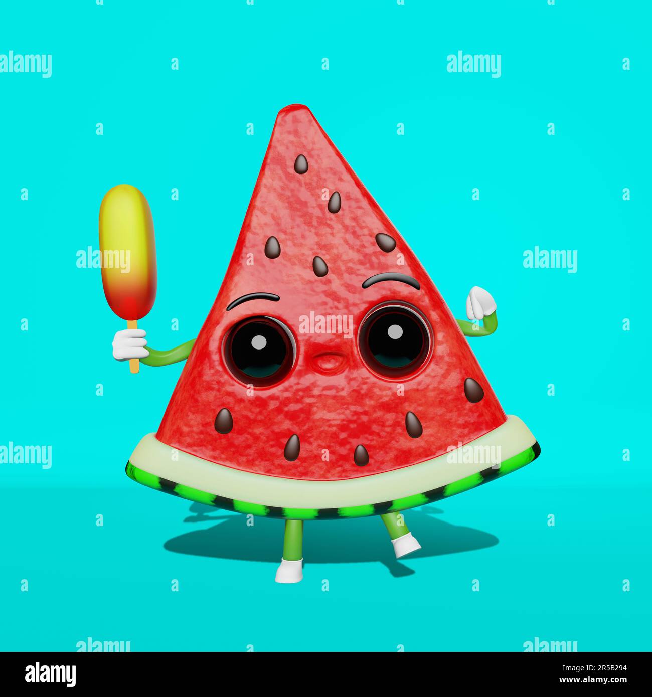 Cute watermelon slice creative 3D character Popsicle ice cream blue ...