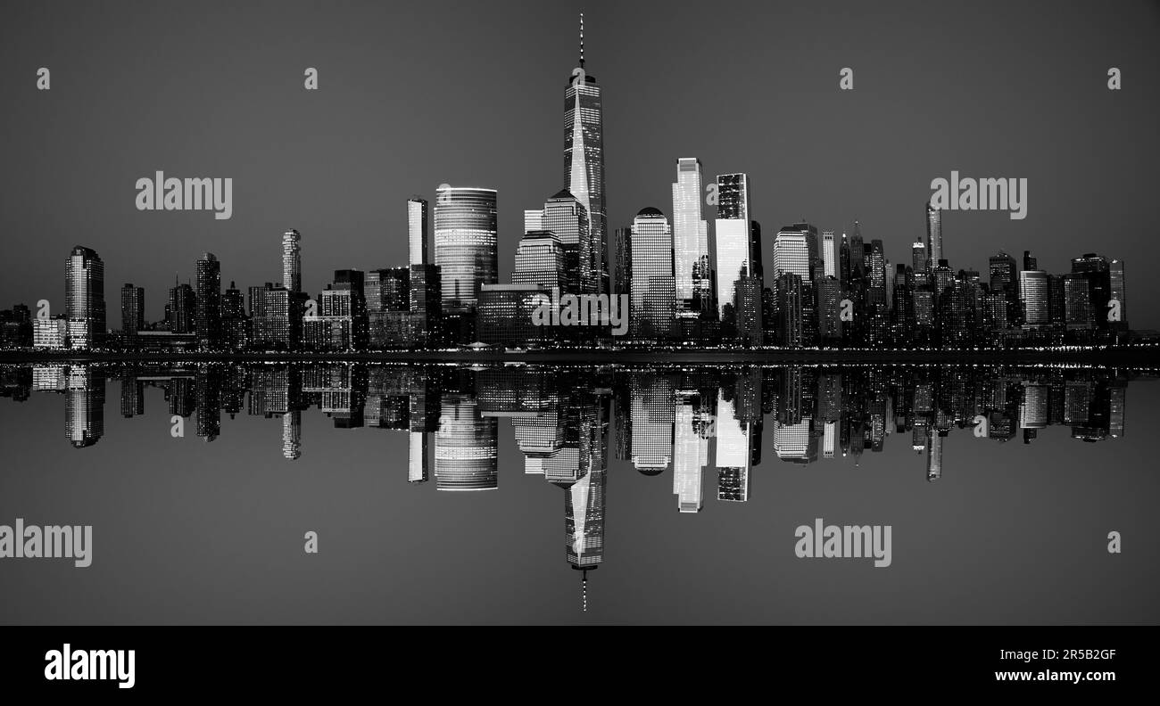 A dramatic grayscale view of Manhattan, New York City skyscrapers Stock ...