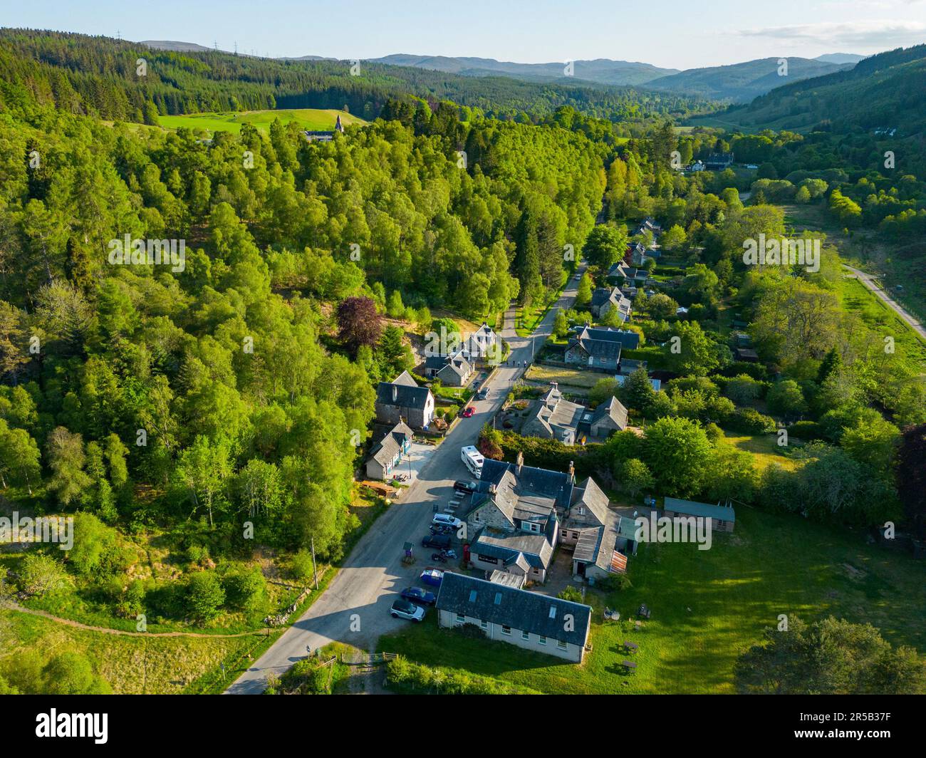 Aerial view of Tomich a Victorian model conservation village situated ...