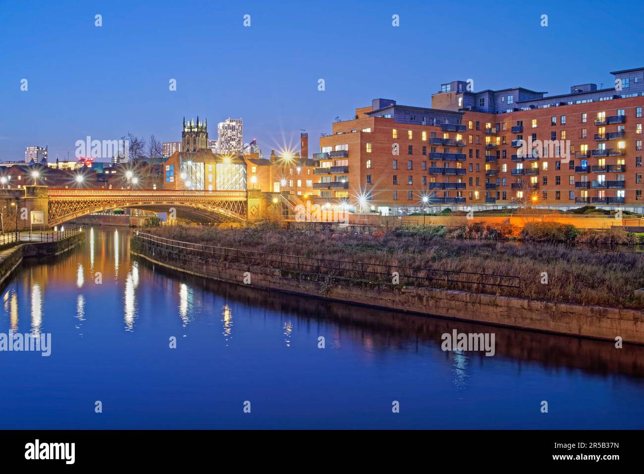 UK, West Yorkshire, Leeds, Crown Point Bridge over the River Aire, with ...