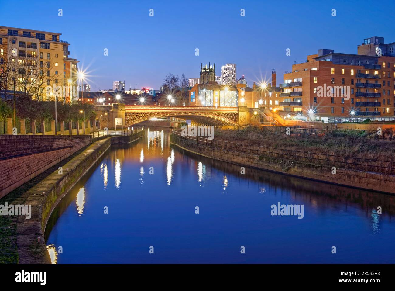 UK, West Yorkshire, Leeds, Crown Point Bridge over the River Aire, with ...