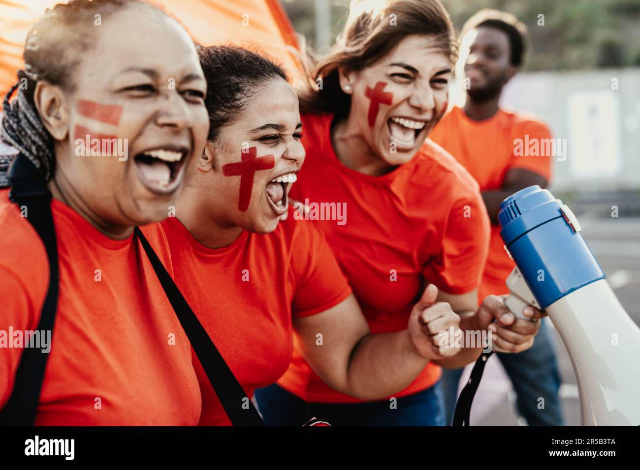 Football fans having fun cheering their favorite team - Soccer sport ...