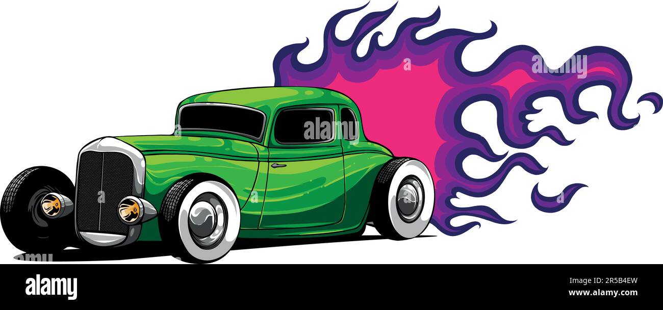 illustration of hot rod car with flames Stock Vector Image & Art - Alamy